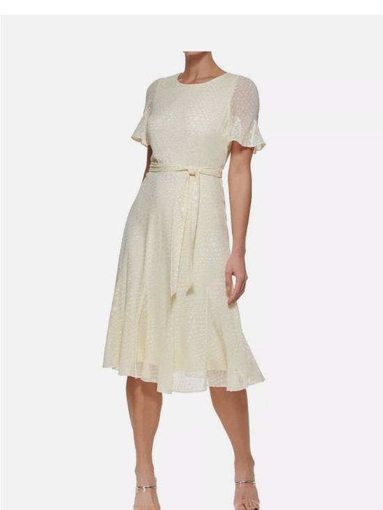 Dkny | Dresses | Dkny Cream Textured Midi Dress With Tie Waist | Poshmark